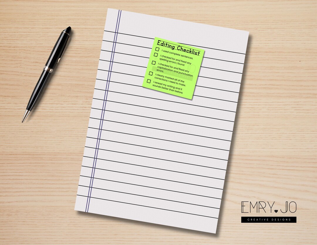 Teacher's Sticky Note - Editing Checklist - Etsy