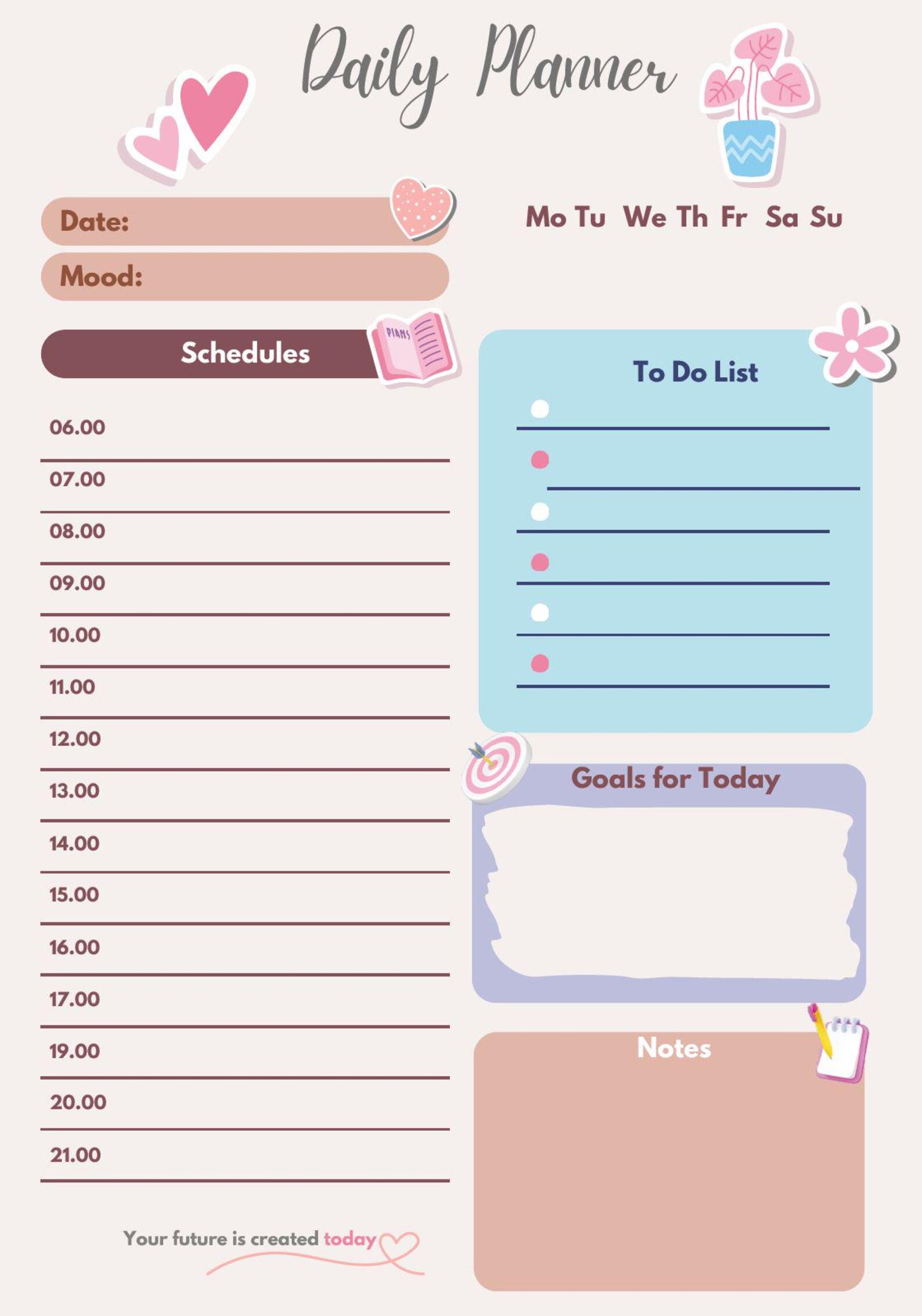 Cute Daily Planner | Printable to Do List | Digital Planner PDF ...