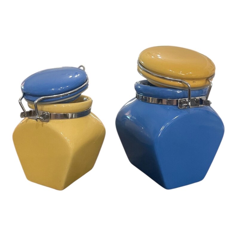 Colorful Ceramic Kitchen Canisters Set of 2 Airtight Clamp Lid Pantry ...