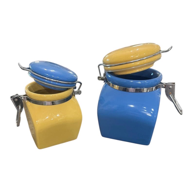 Colorful Ceramic Kitchen Canisters Set of 2 Airtight Clamp Lid Pantry ...