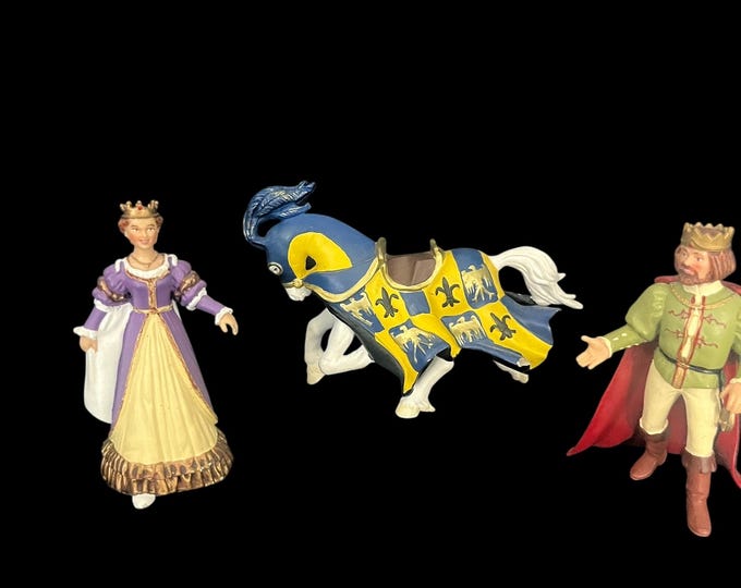 Vintage Papo Figurine Set: Queen, King, Armored Horse - 2005 France ...