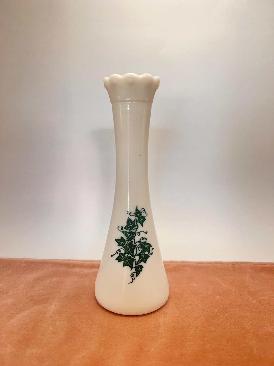 Vintage Hazel Atlas Ivy Milk Glass Tall Bud Vase - 9" - Etsy