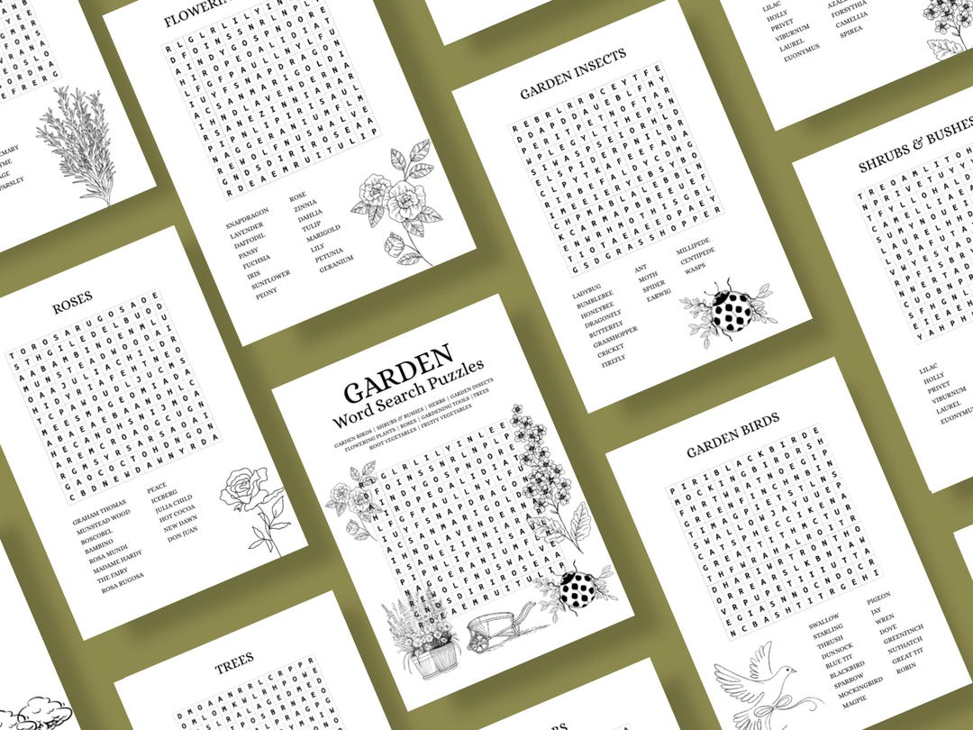 Garden Word Search Printable Bundle – 10 Relaxing Nature & Flower ...