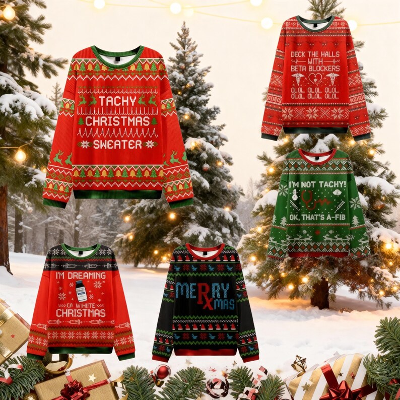 Tachy Christmas Sweater, Medical ECG Holiday Knit, Funny Nurse Doctor ...