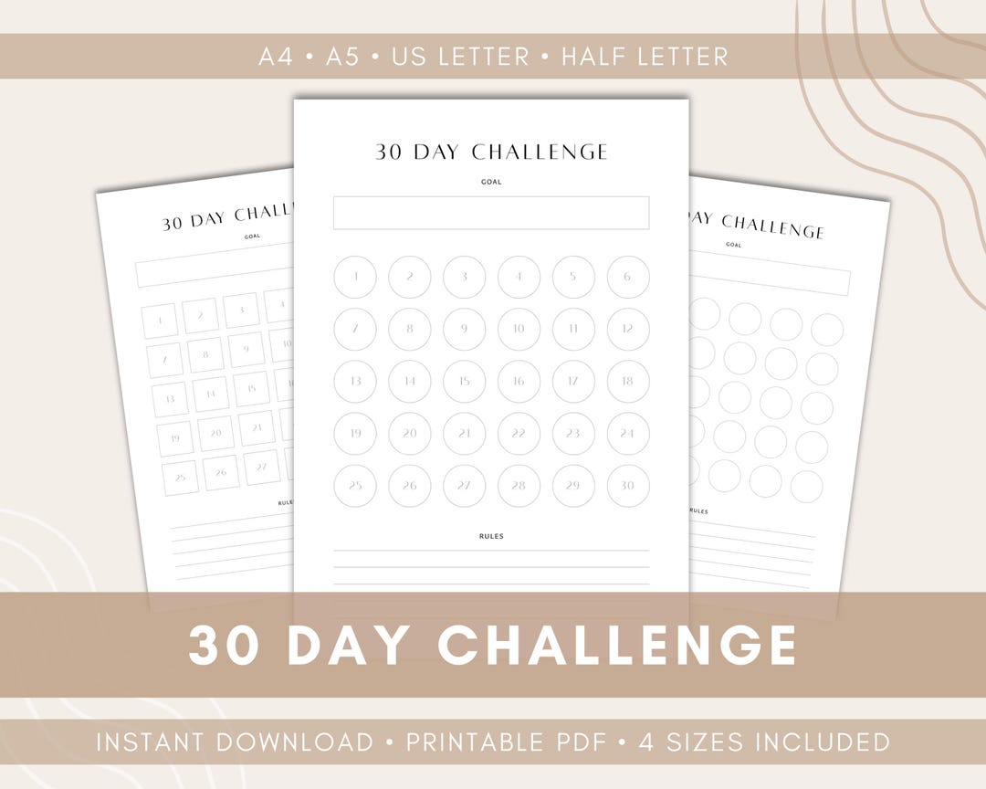 30 Day Challenge Checklist Printable Habit Tracker Motivational
