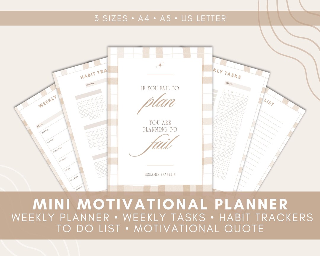 Mini Motivational Planner Printable Minimalist Boho Beige Habit Tracker ...