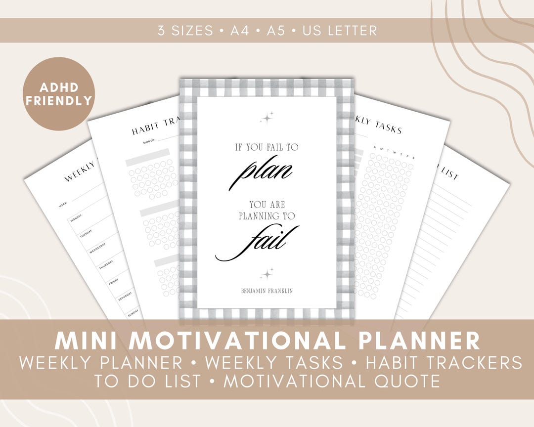 Mini Motivational Planner Printable, Undated Weekly Planner Inserts ...