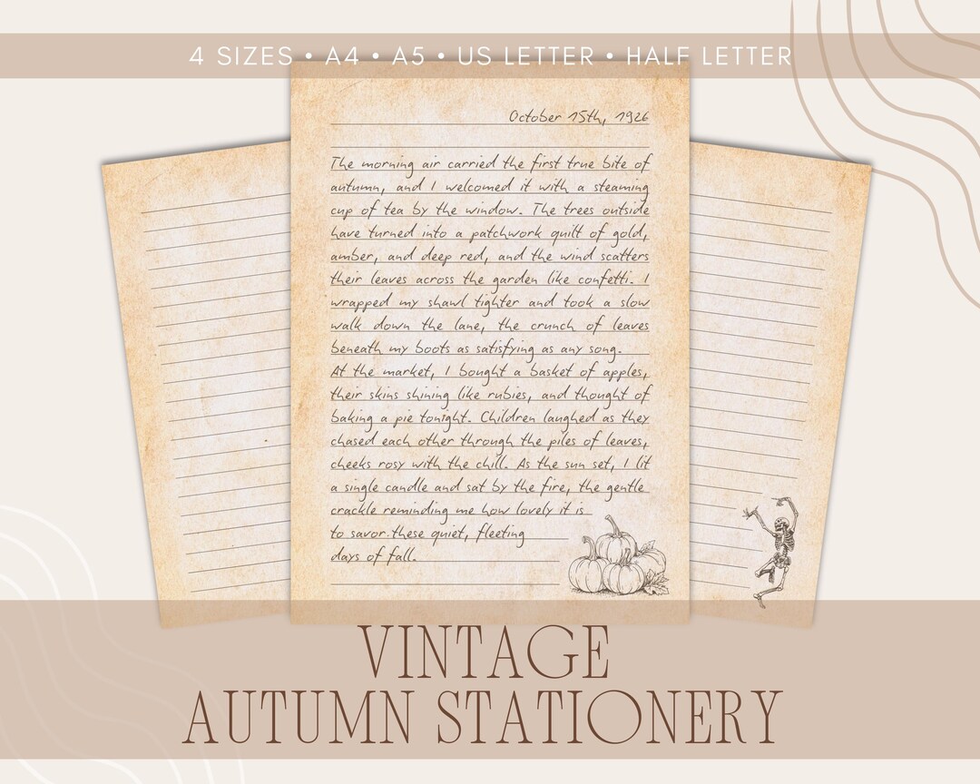 Vintage Autumn Printable Stationery, Fall Letter Writing Paper Set ...