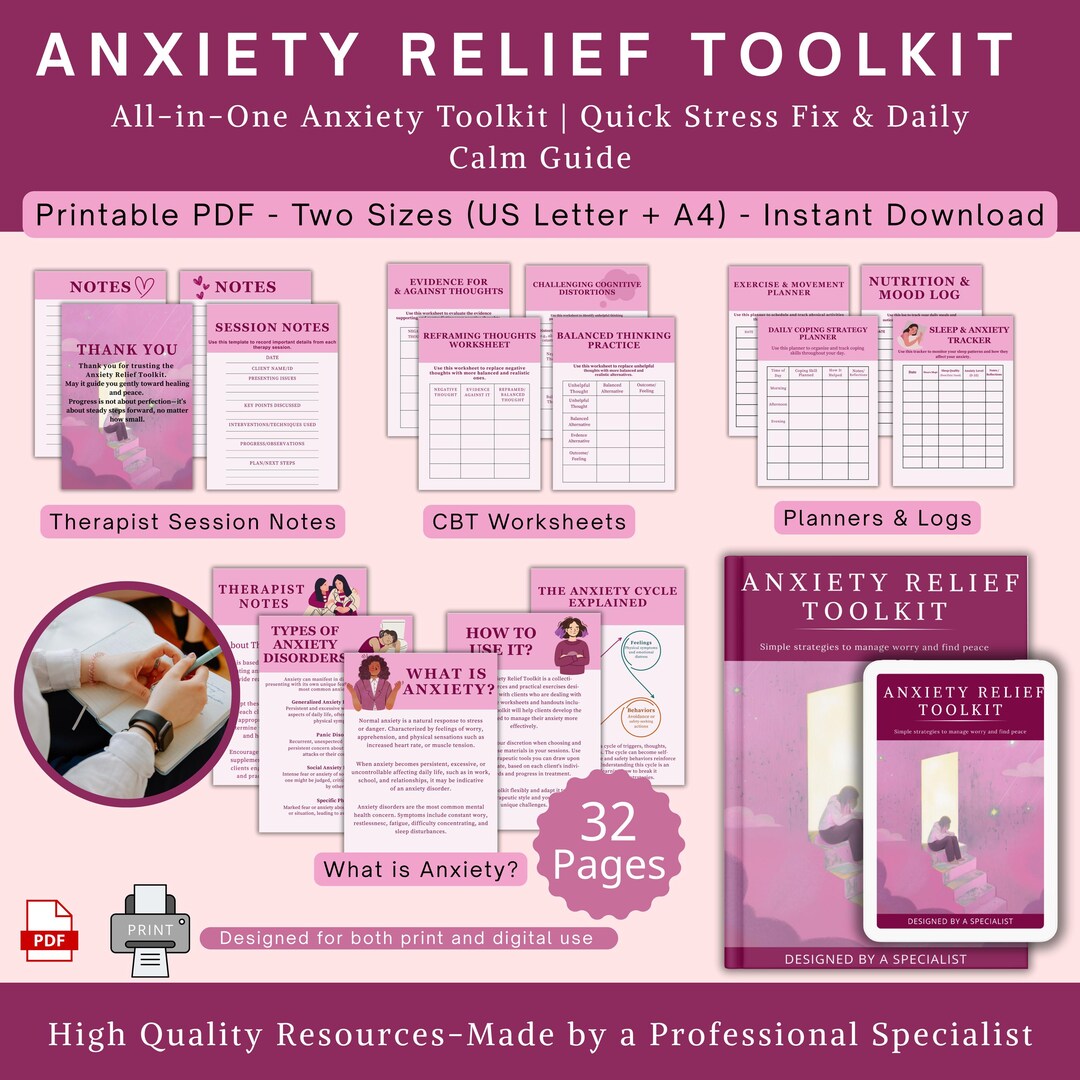 Anxiety Relief Toolkit: CBT Worksheets, Coping Skills, Mindfulness ...