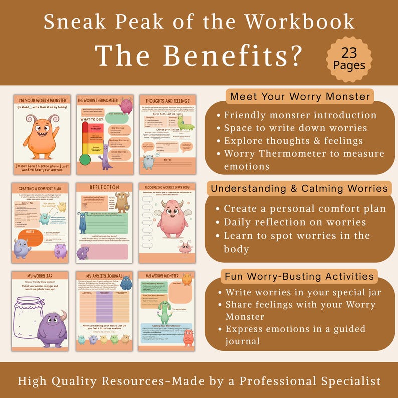 My Worry Monster Workbook for Kids: Anxiety Worksheets, Coping Skills ...