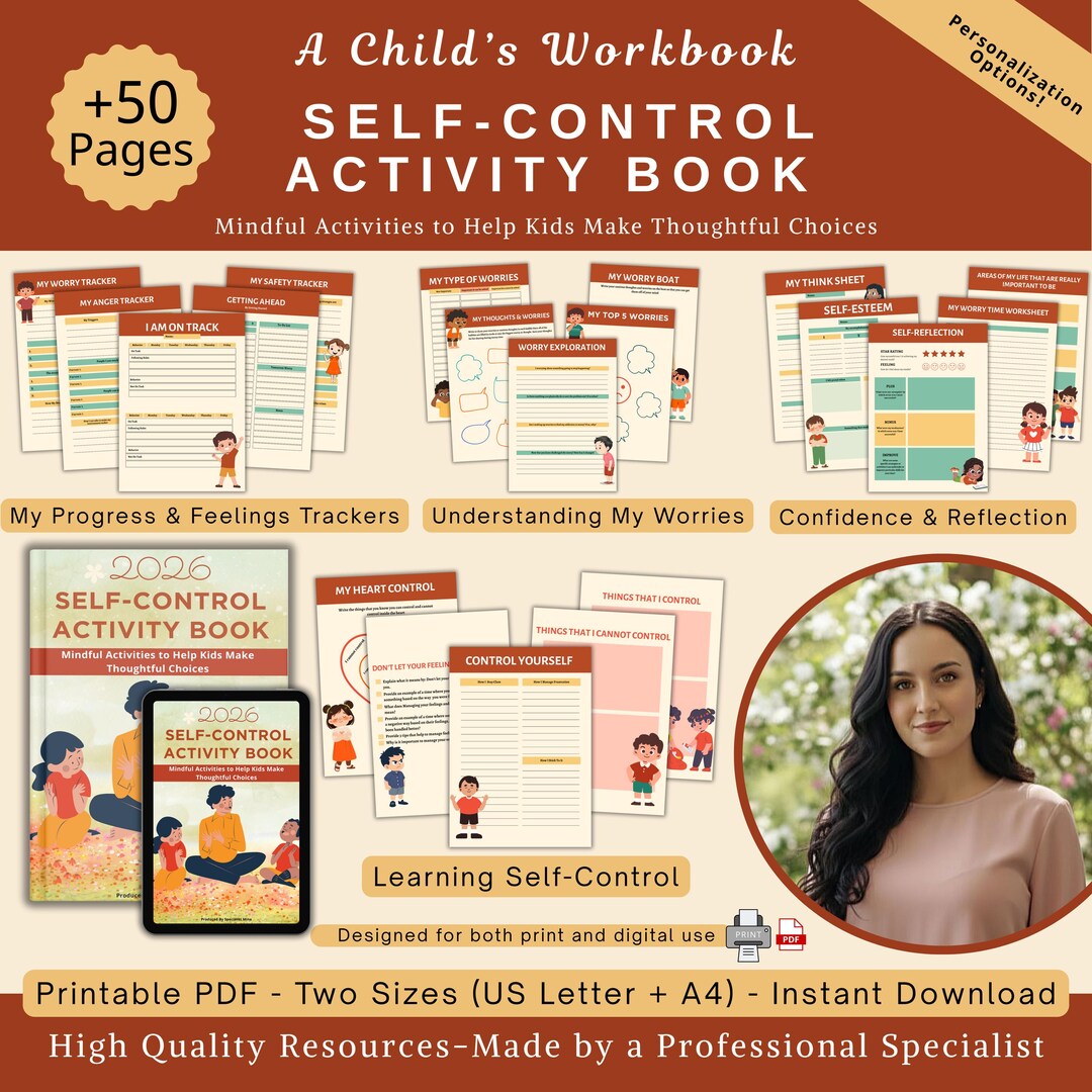 Kids Self-control Activity Book | Mindful Therapy Worksheets to Manage ...
