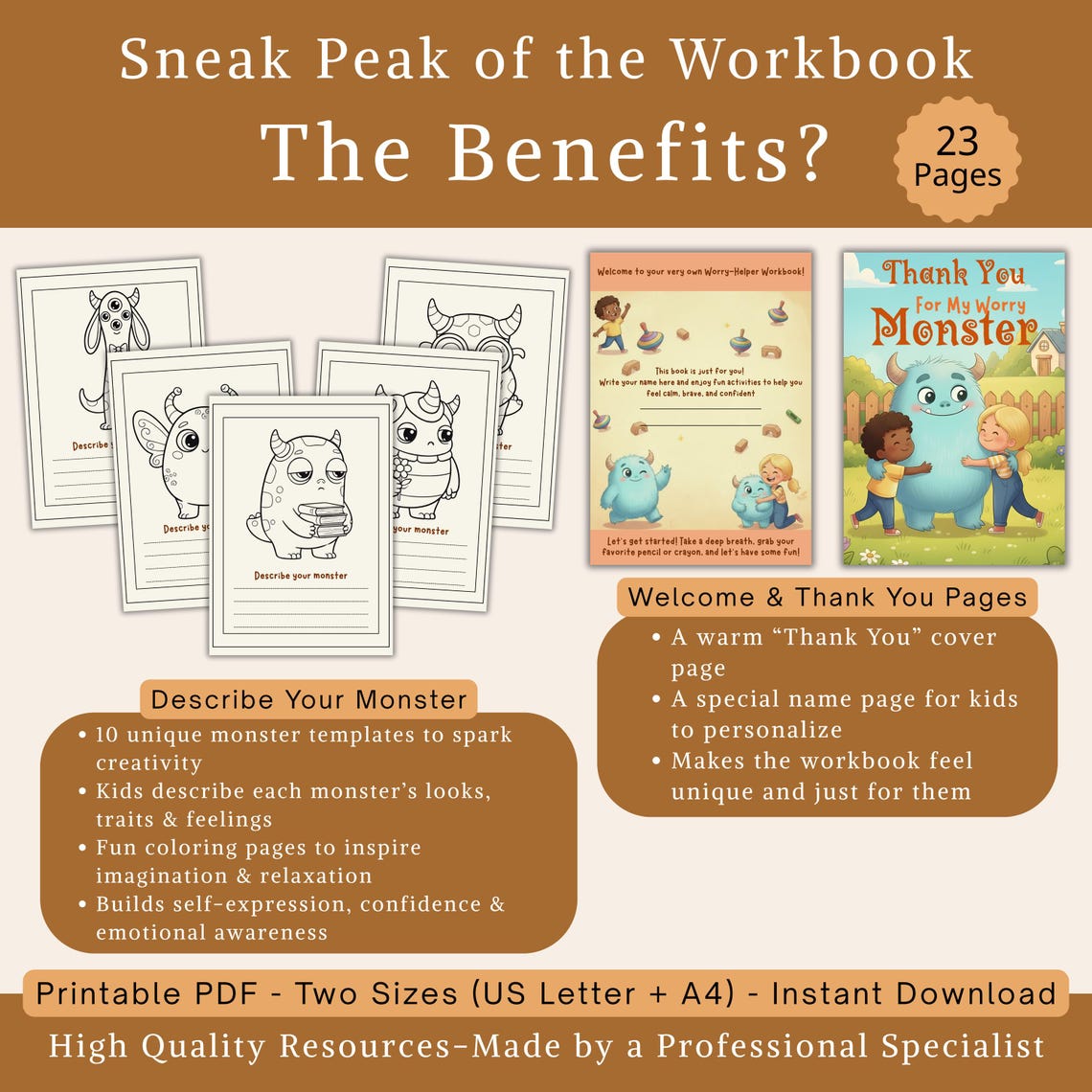 My Worry Monster Workbook for Kids: Anxiety Worksheets, Coping Skills ...