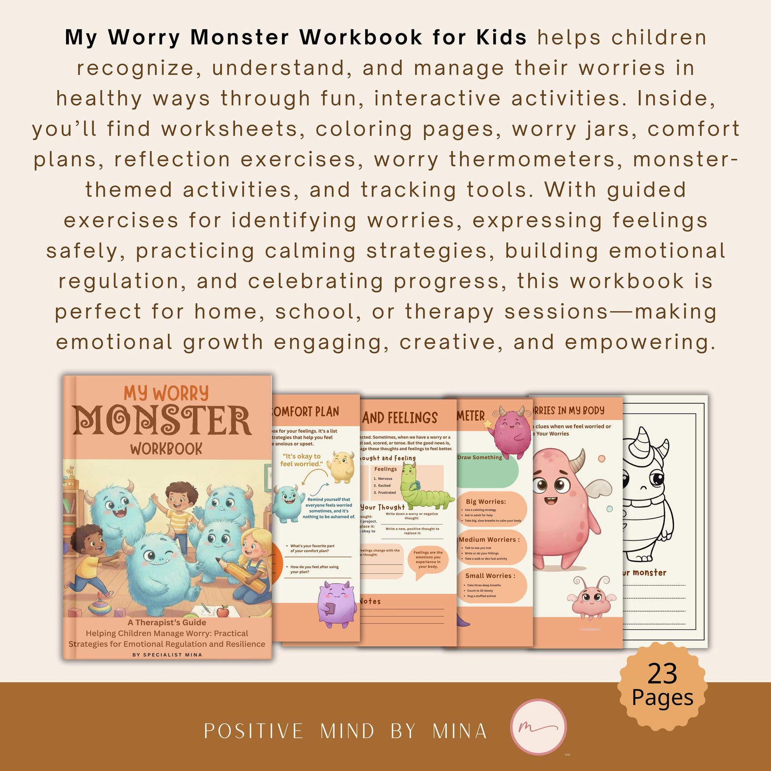 My Worry Monster Workbook for Kids: Anxiety Worksheets, Coping Skills ...
