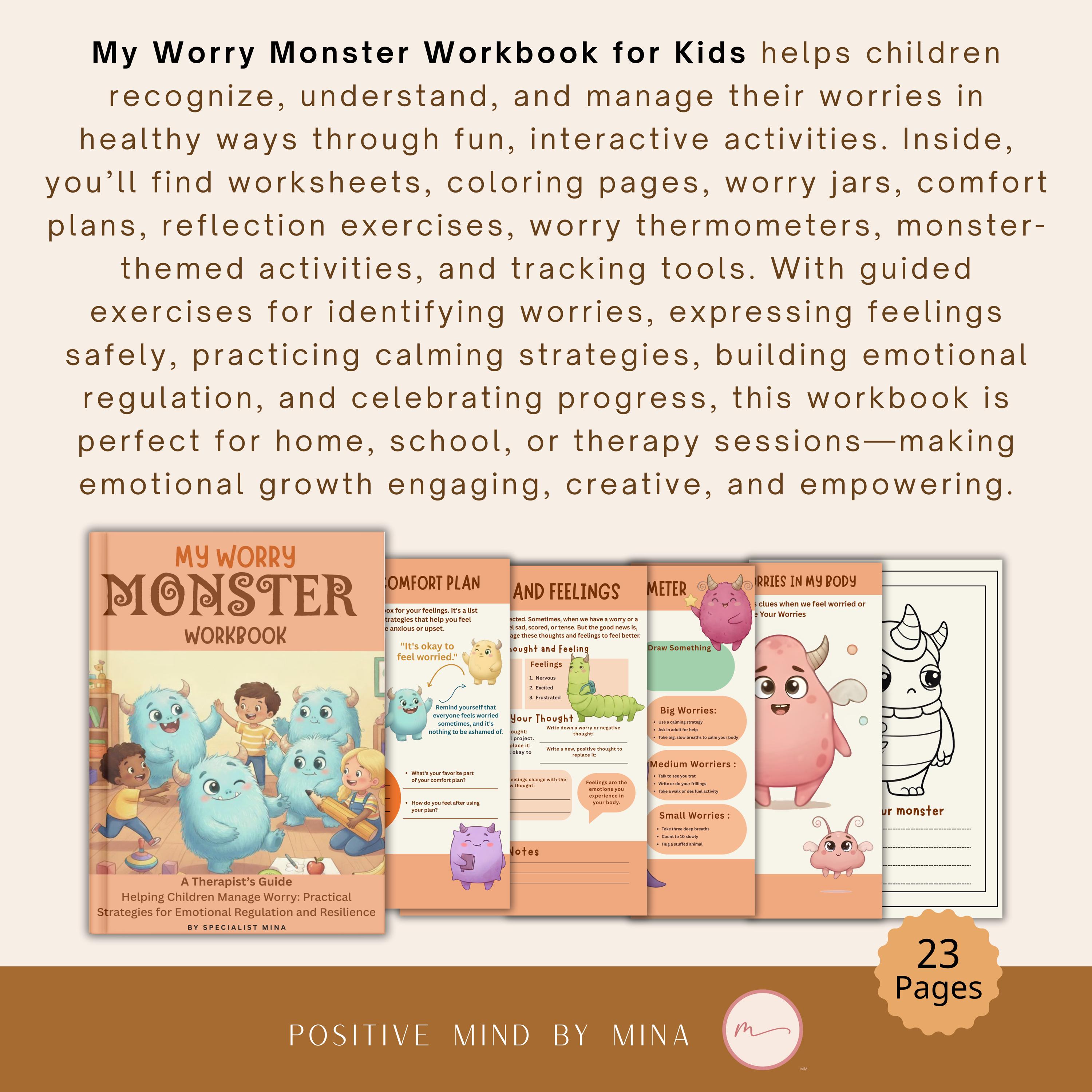 My Worry Monster Workbook for Kids: Anxiety Worksheets, Coping Skills ...