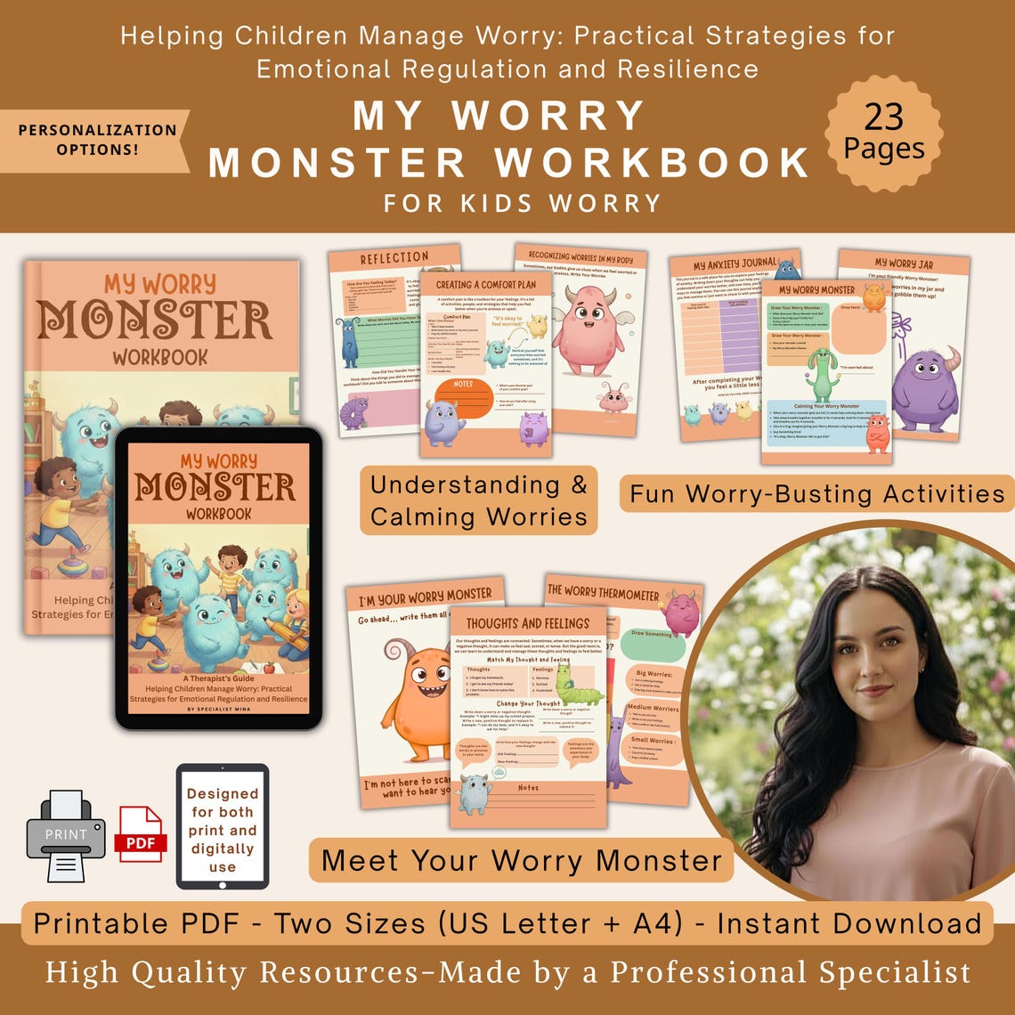 My Worry Monster Workbook for Kids: Anxiety Worksheets, Coping Skills ...