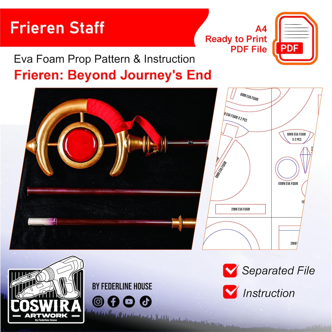 Frieren Staff Prop Template – EVA Foam Pattern Inspired for Cosplay ...