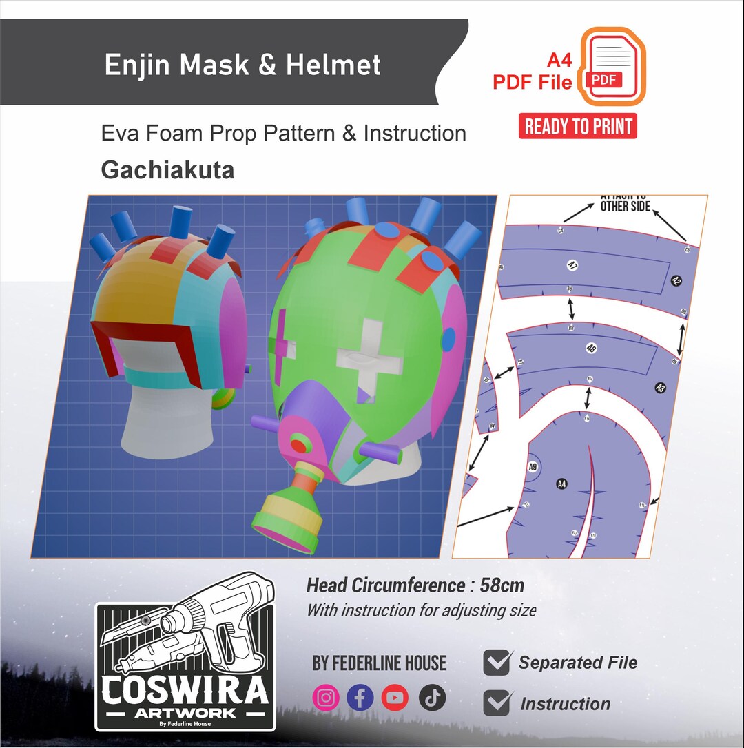 Enjin Gas Mask & Full Face Helmet Prop Pattern Template – EVA Foam ...