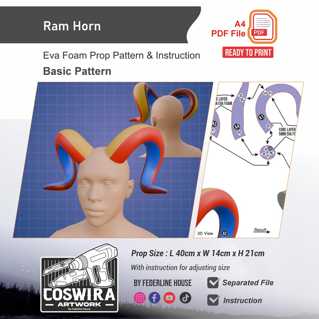 Ram Horn Prop Pattern Template – EVA Foam Pattern for Cosplay and DIY ...