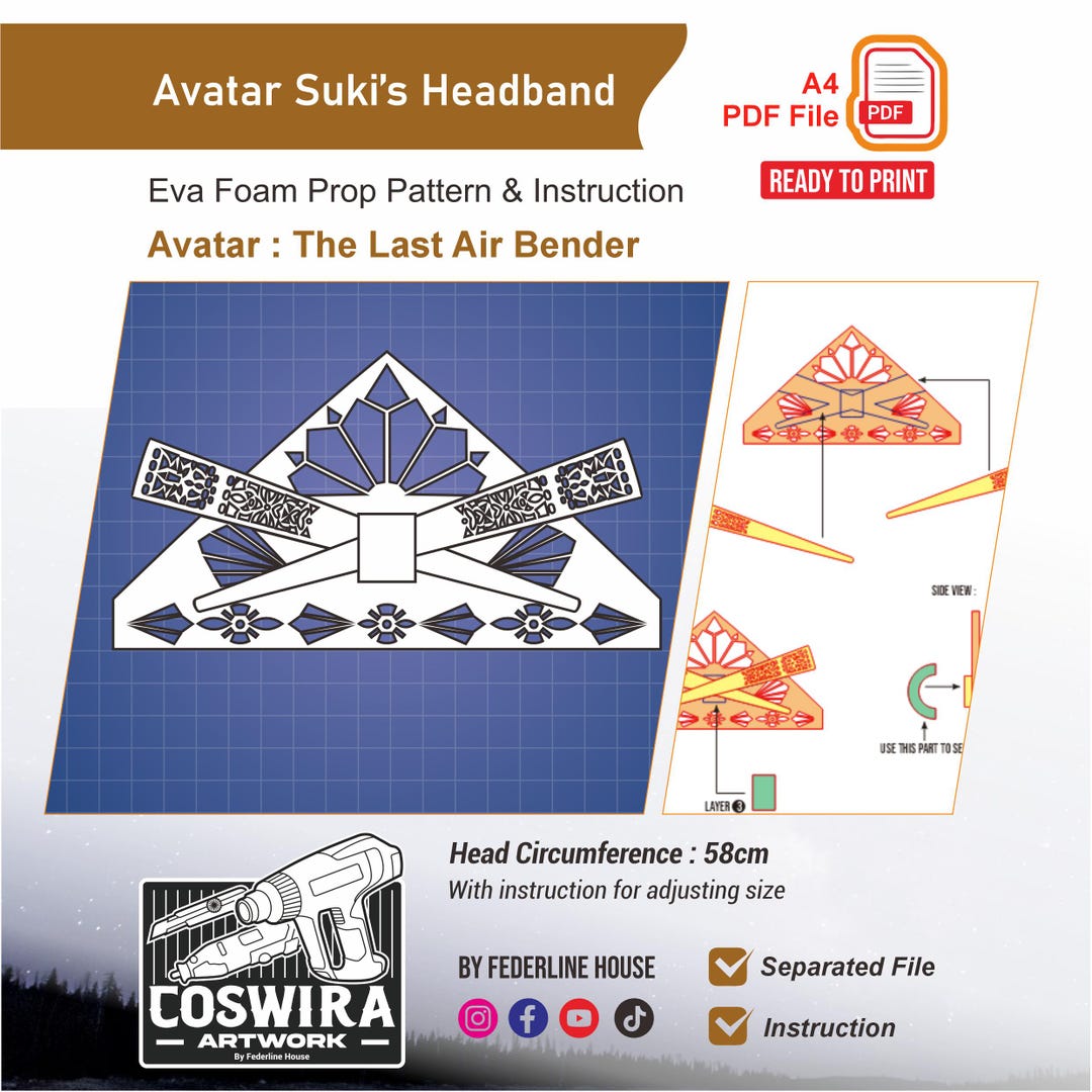 Avatar Suki Headband Prop Pattern Template – EVA Foam & Fabric Pattern ...