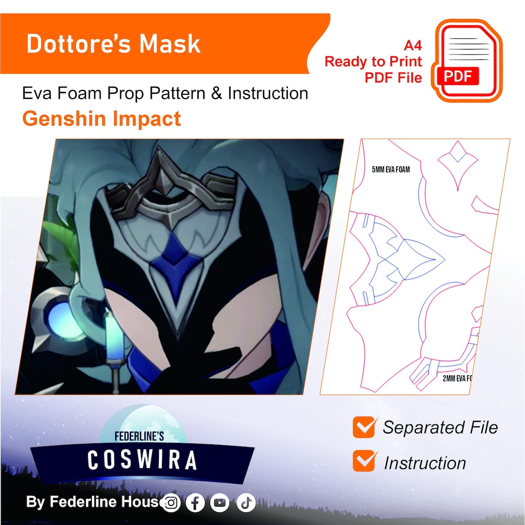 Dottore Mask Prop Template – EVA Foam Pattern Inspired by Genshin ...