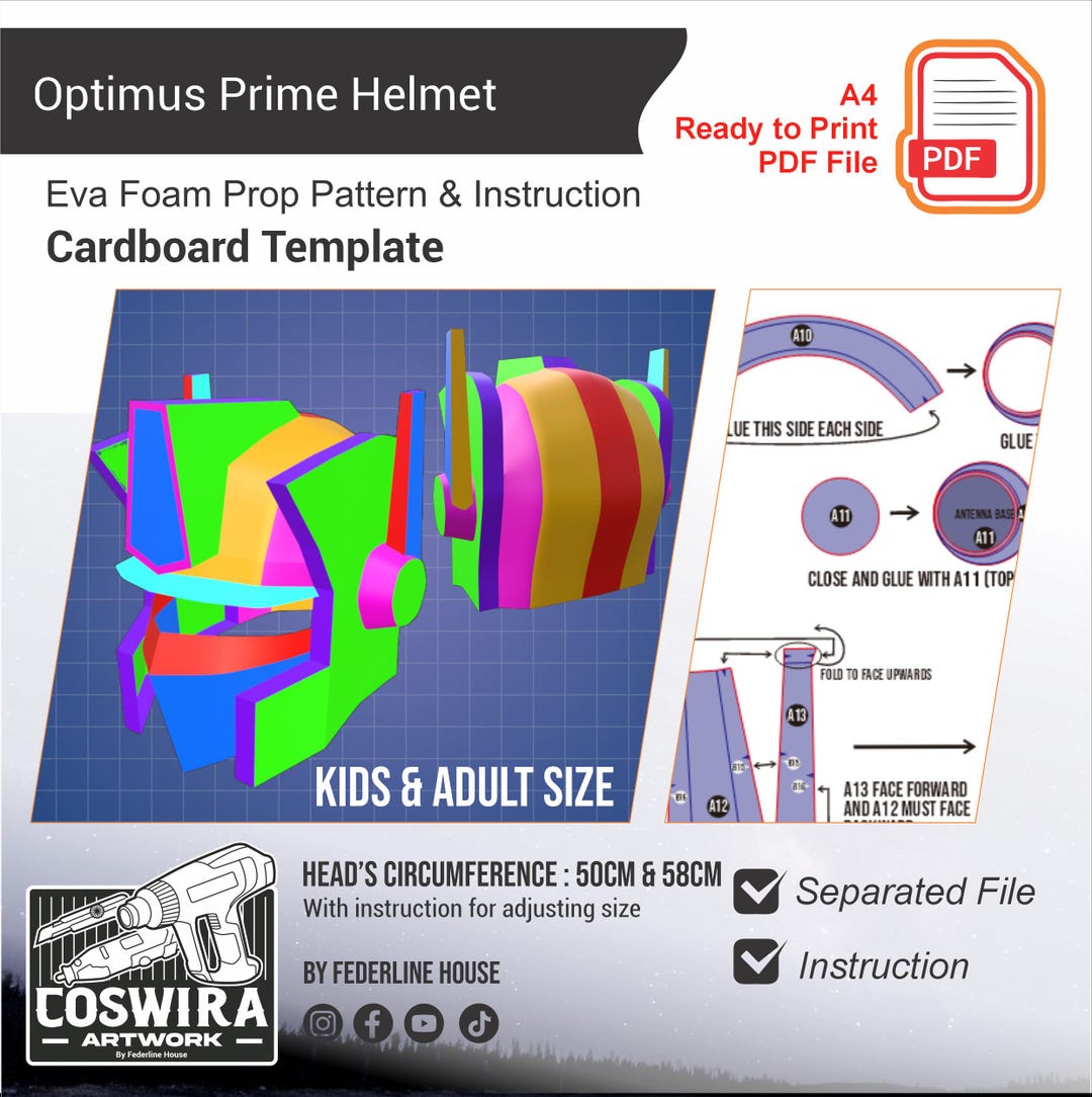 Optimus Prime Helmet Prop Pattern Template – EVA Foam Pattern for ...