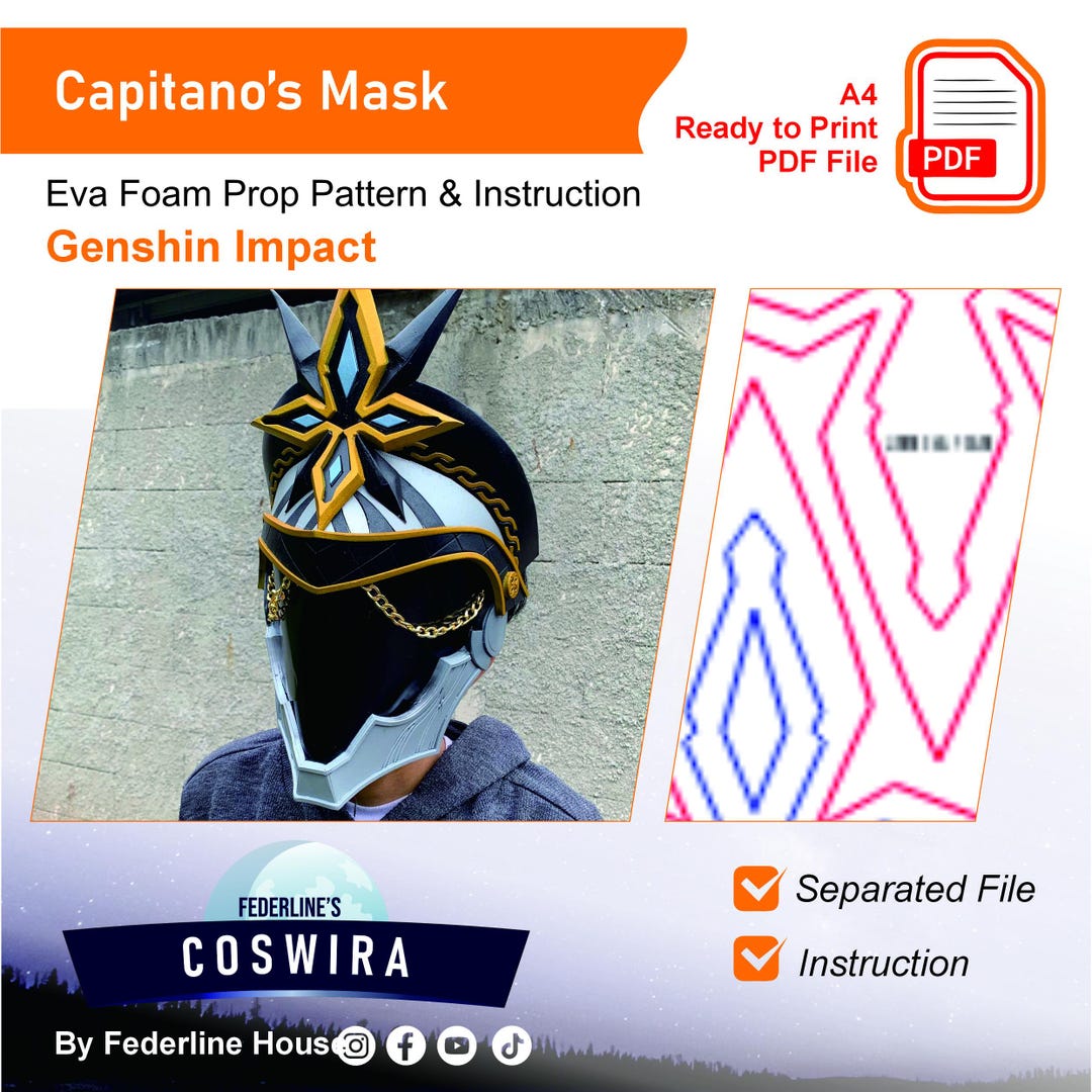 IL Capitano’s Mask Prop Template – EVA Foam Pattern Inspired by Genshin ...