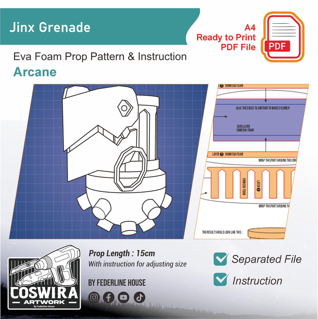 Jinx Grenade Prop Pattern Template – EVA Foam Pattern for Cosplay & DIY ...