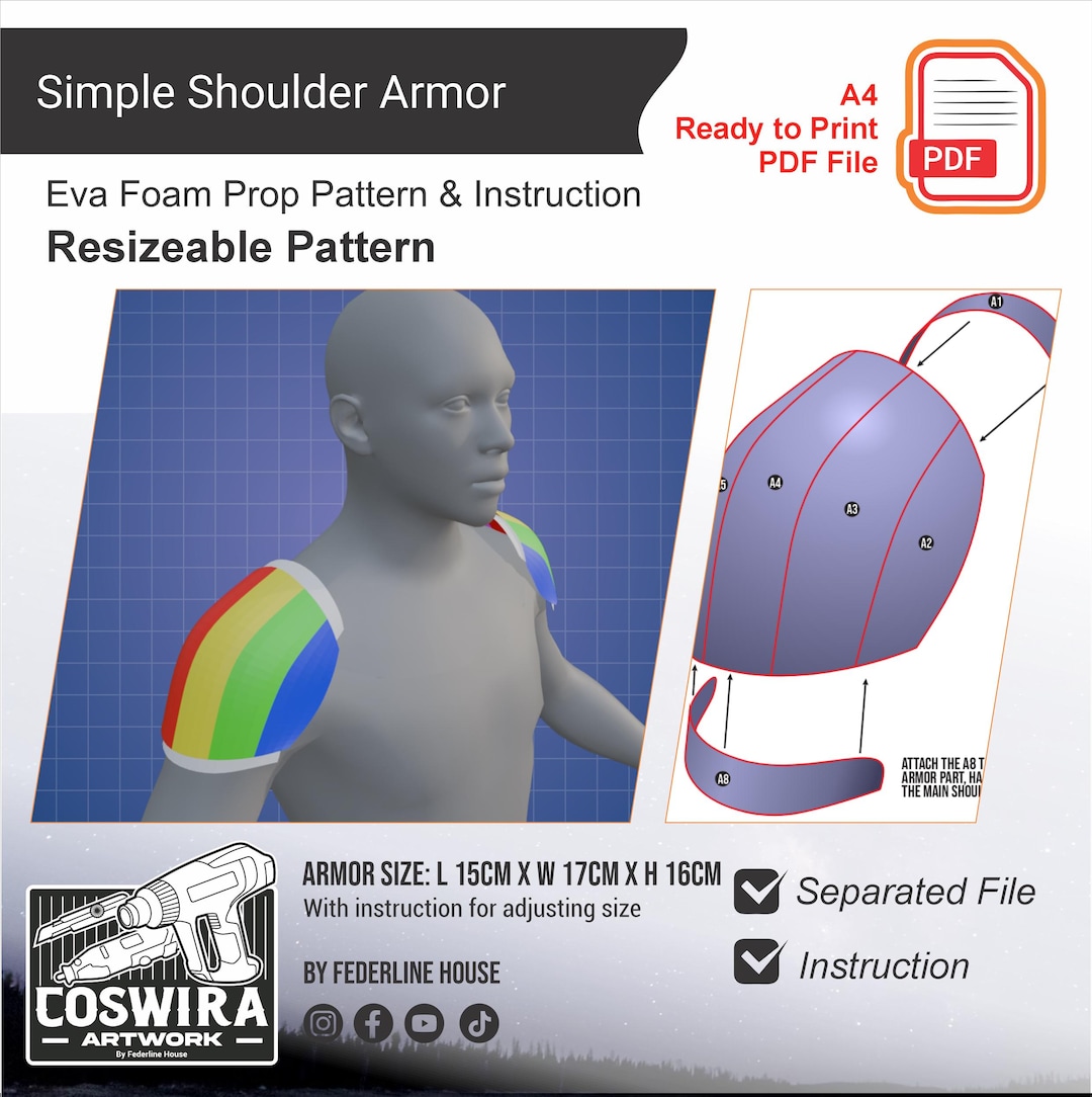 Simple Shoulder Armor Prop Pattern Template – EVA Foam Pattern for ...