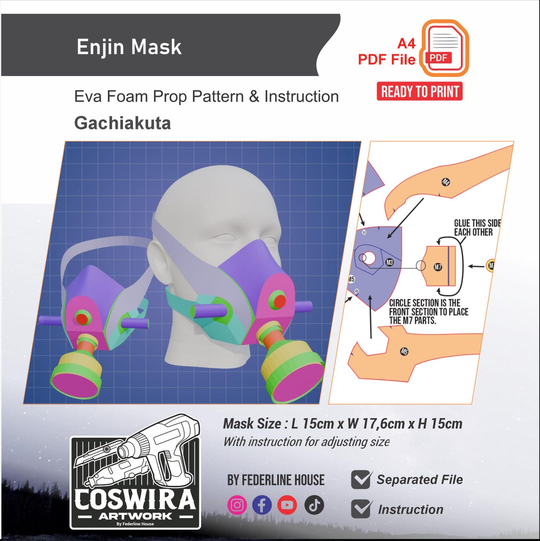 Enjin Gas Mask Prop Pattern Template – EVA Foam Pattern for Cosplay ...