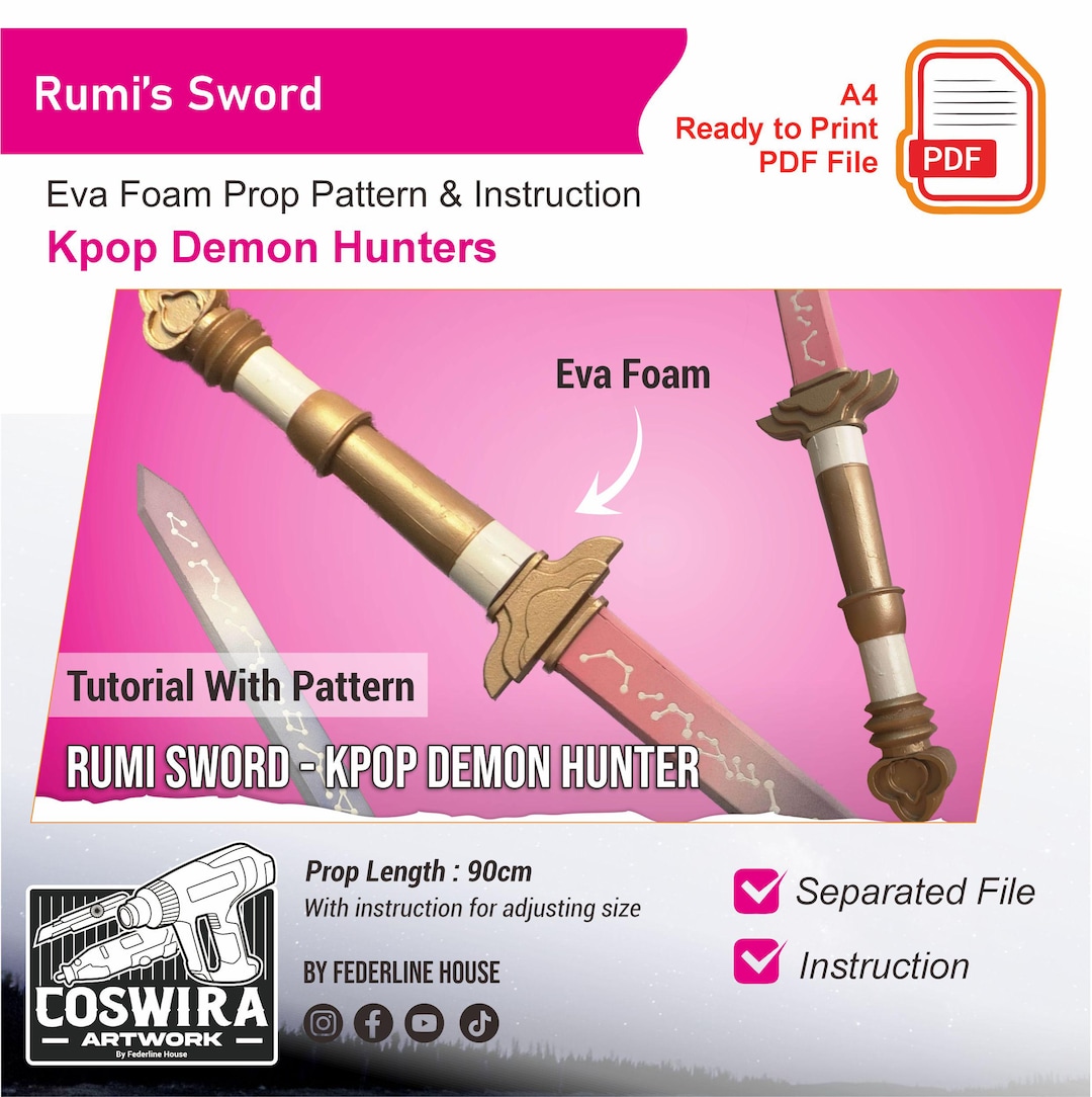 Plantilla de réplica de la espada de Rumi Saingeom + Vídeo – Patrón de goma EVA inspirado en ...