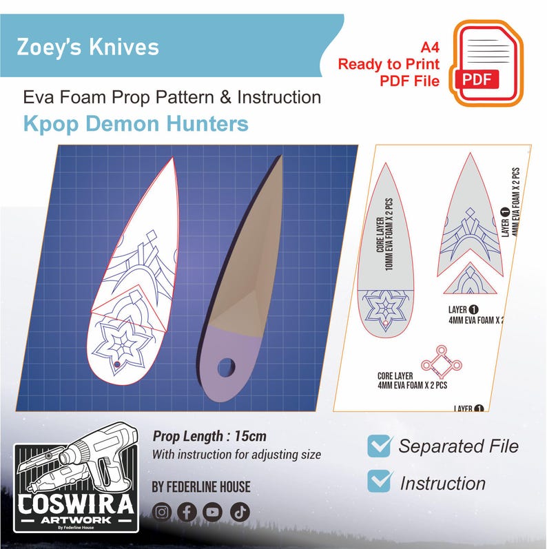 Zoey Knife Prop Template – EVA Foam Pattern Inspired by KPOP Demon Hunters for Cosplay & DIY ...