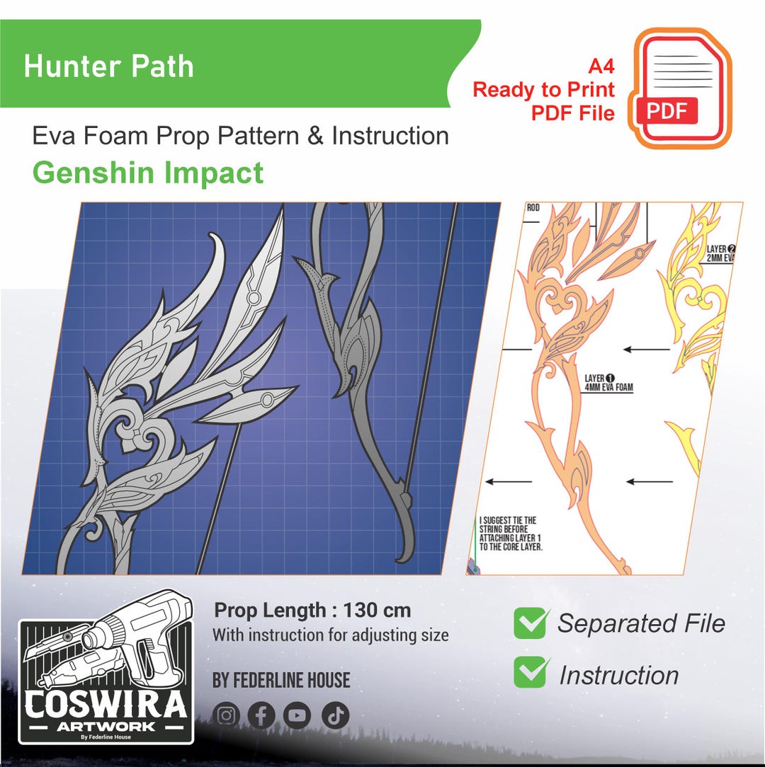 Tighnari Bow Hunter Path Prop Pattern Template – EVA Foam Pattern for ...