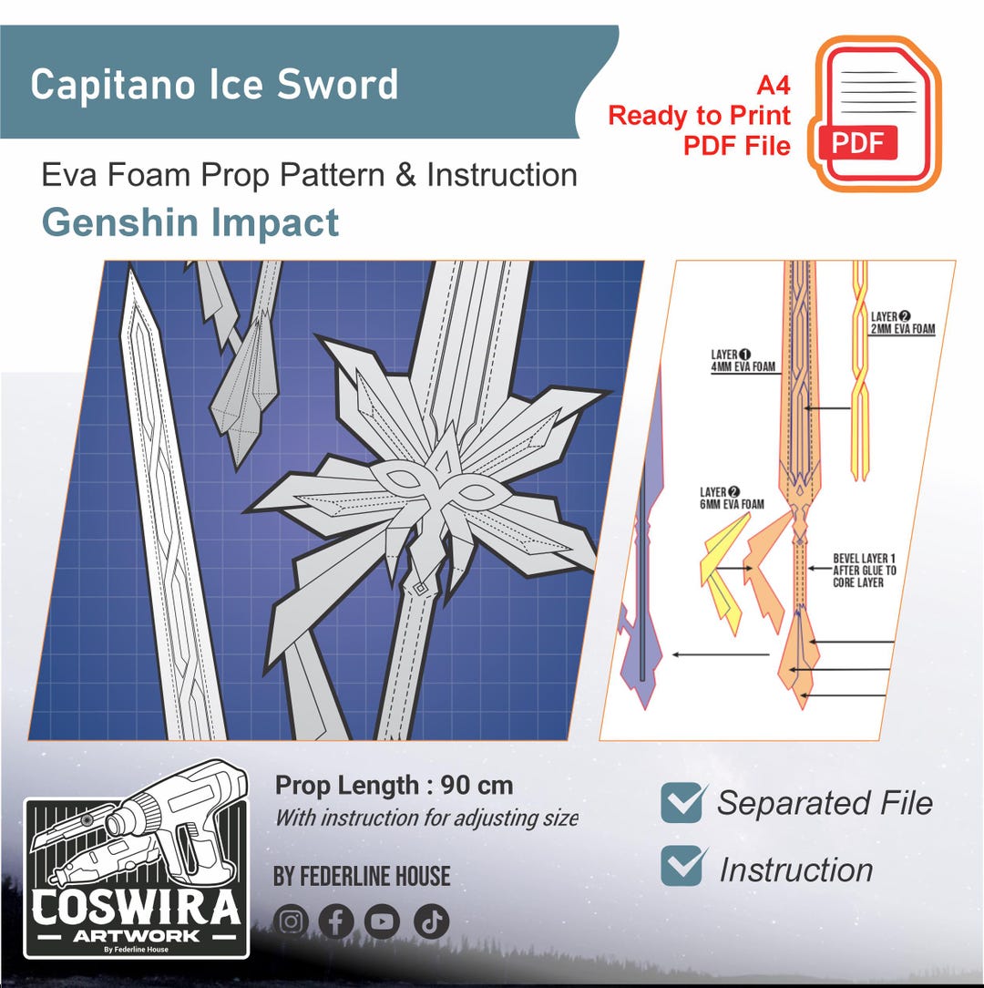 Capitano Ice Sword Prop Pattern Template – EVA Foam Pattern for Cosplay ...