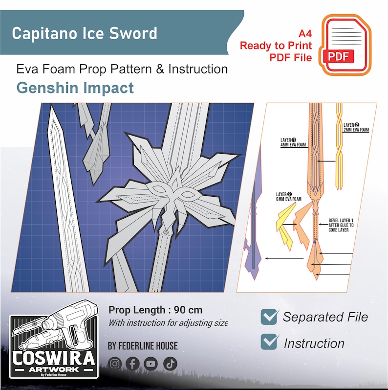 Capitano Ice Sword Prop Pattern Template – EVA Foam Pattern for Cosplay ...