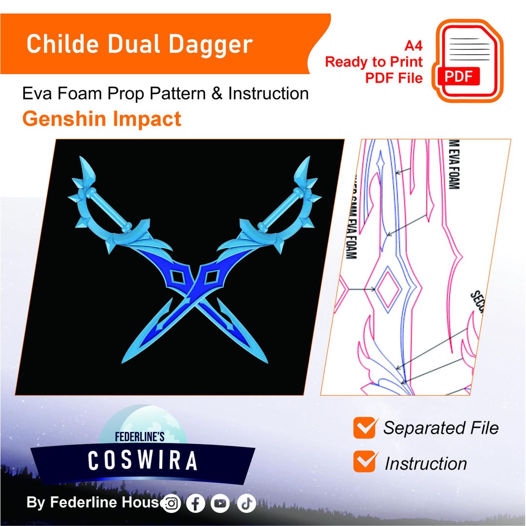 Childe Dual Daggers Prop Template – EVA Foam Pattern Inspired by ...