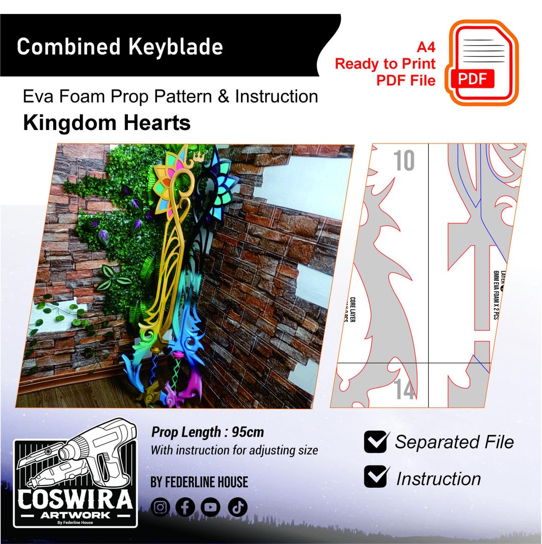 Combined Keyblade Prop Template – EVA Foam Pattern Inspired by Kingdom ...