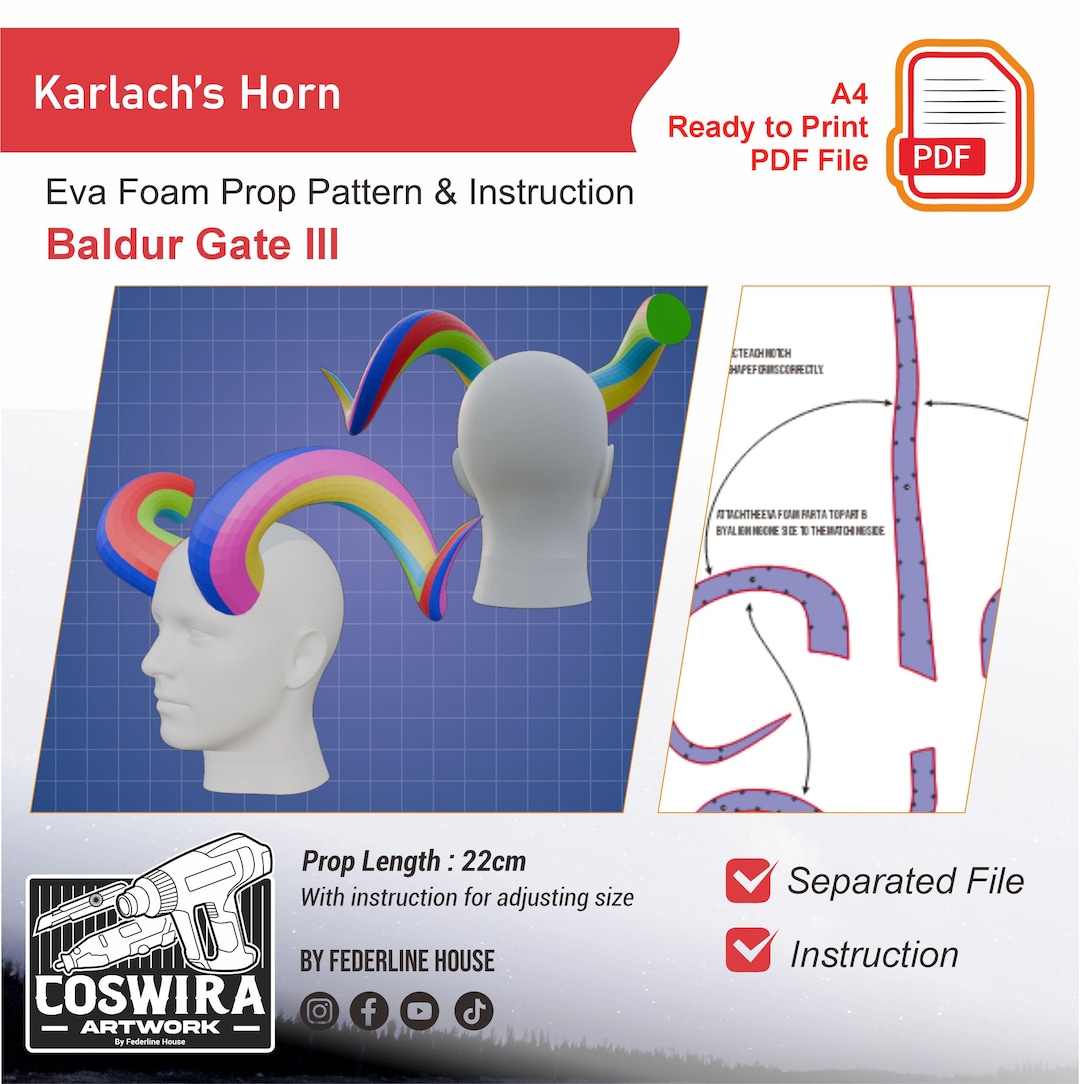 Karlach Goat / Devil Horns Prop Pattern Template – EVA Foam Horn ...
