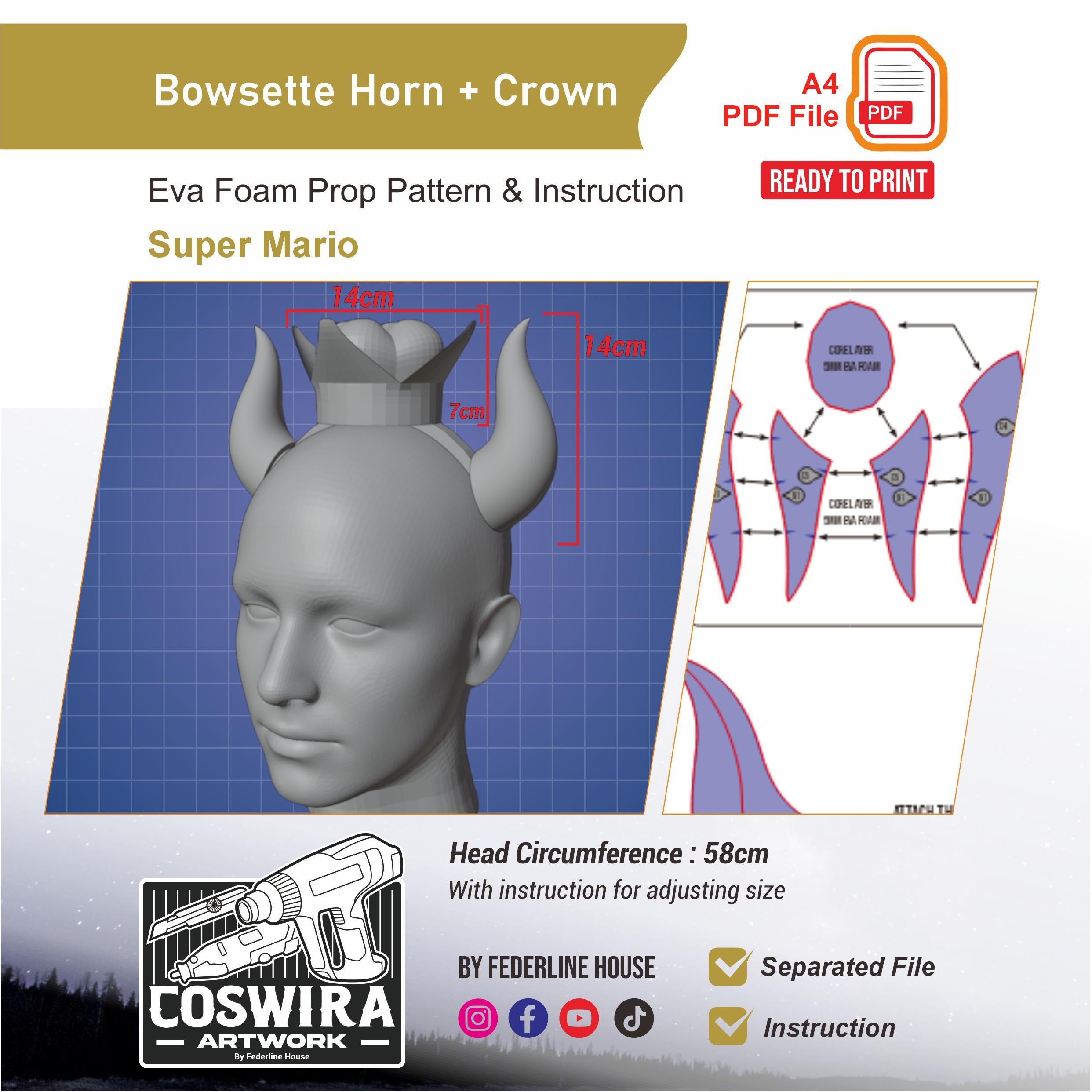 Bowsette Crown & Horn Prop Pattern Template – EVA Foam Pattern for ...