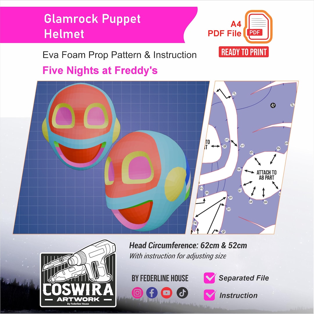 Glamrock Puppet Helmet EVA Foam Pattern Template – FNAF Inspired Full ...