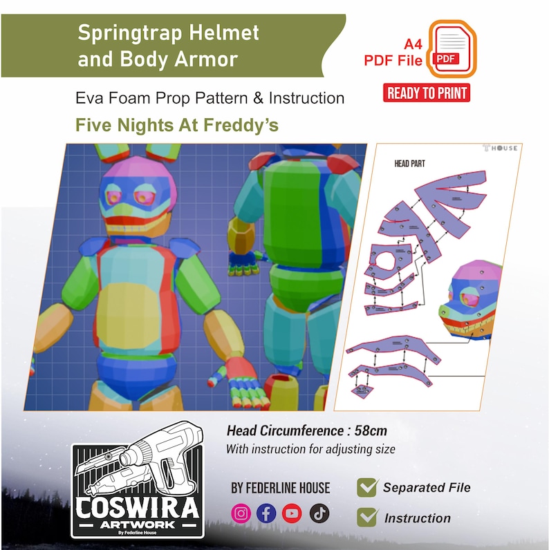 Springtrap Spring Bonnie Mascot Body Armor Prop Pattern Template – EVA ...