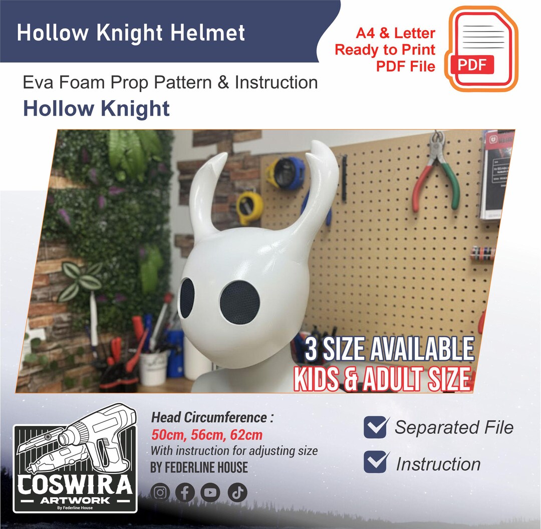 Hollow Knight Helmet Mask Prop Template + Video – EVA Foam Pattern ...