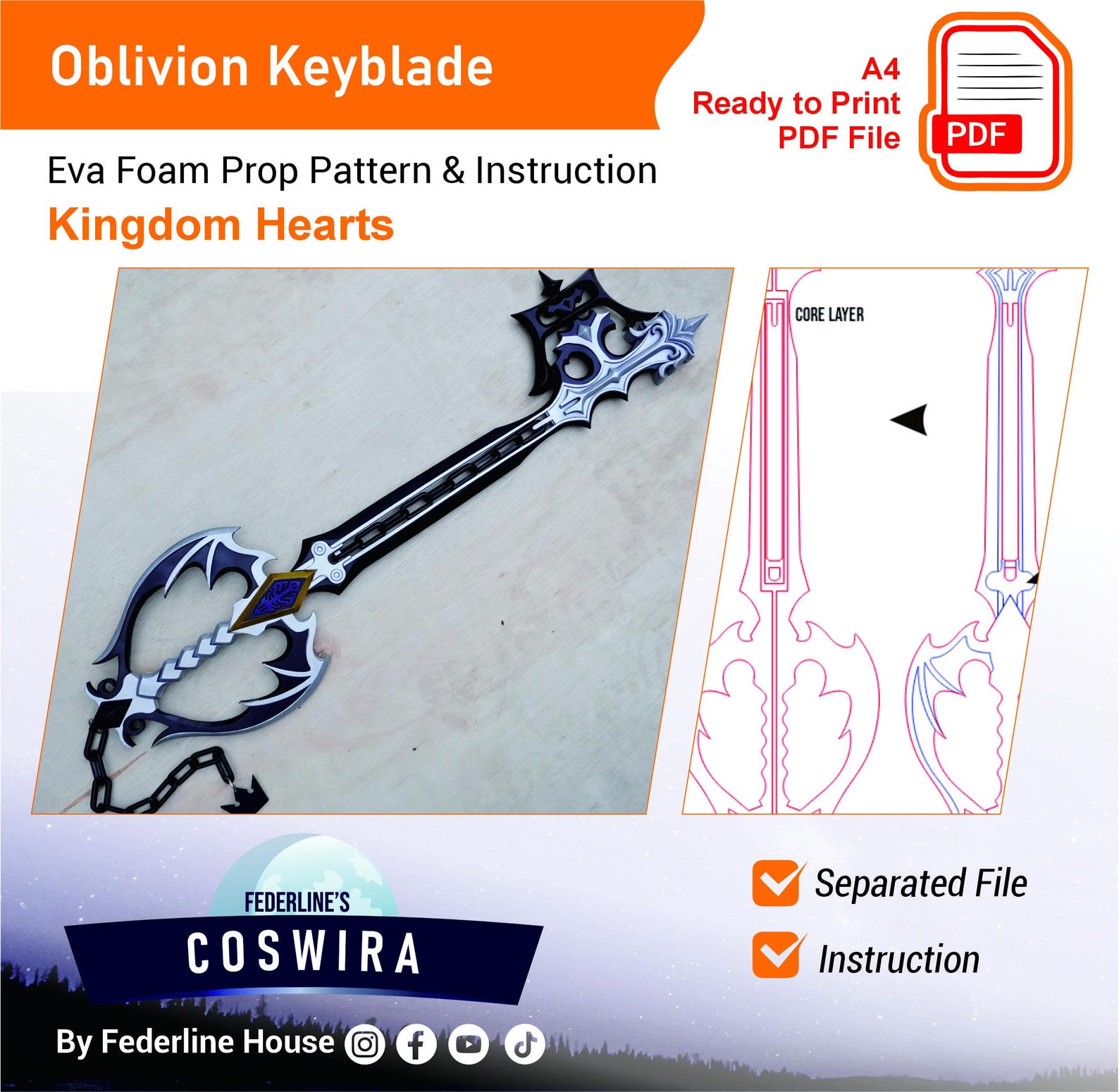 Oblivion Keyblade Prop Template + Video – EVA Foam Pattern Inspired by ...