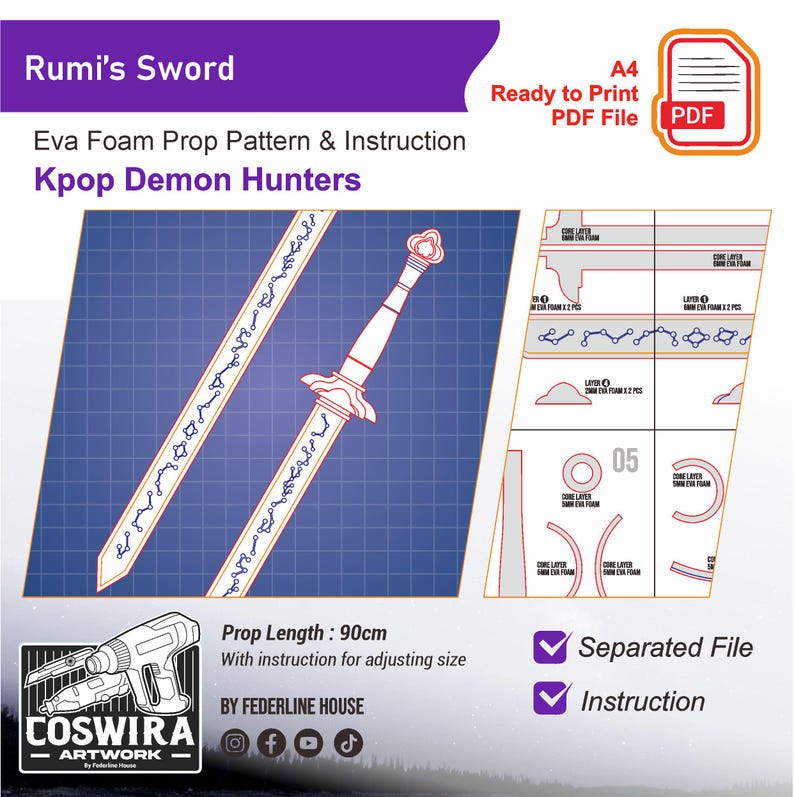 Rumi Saingeom Sword Prop Template + Video – EVA Foam Pattern Inspired ...