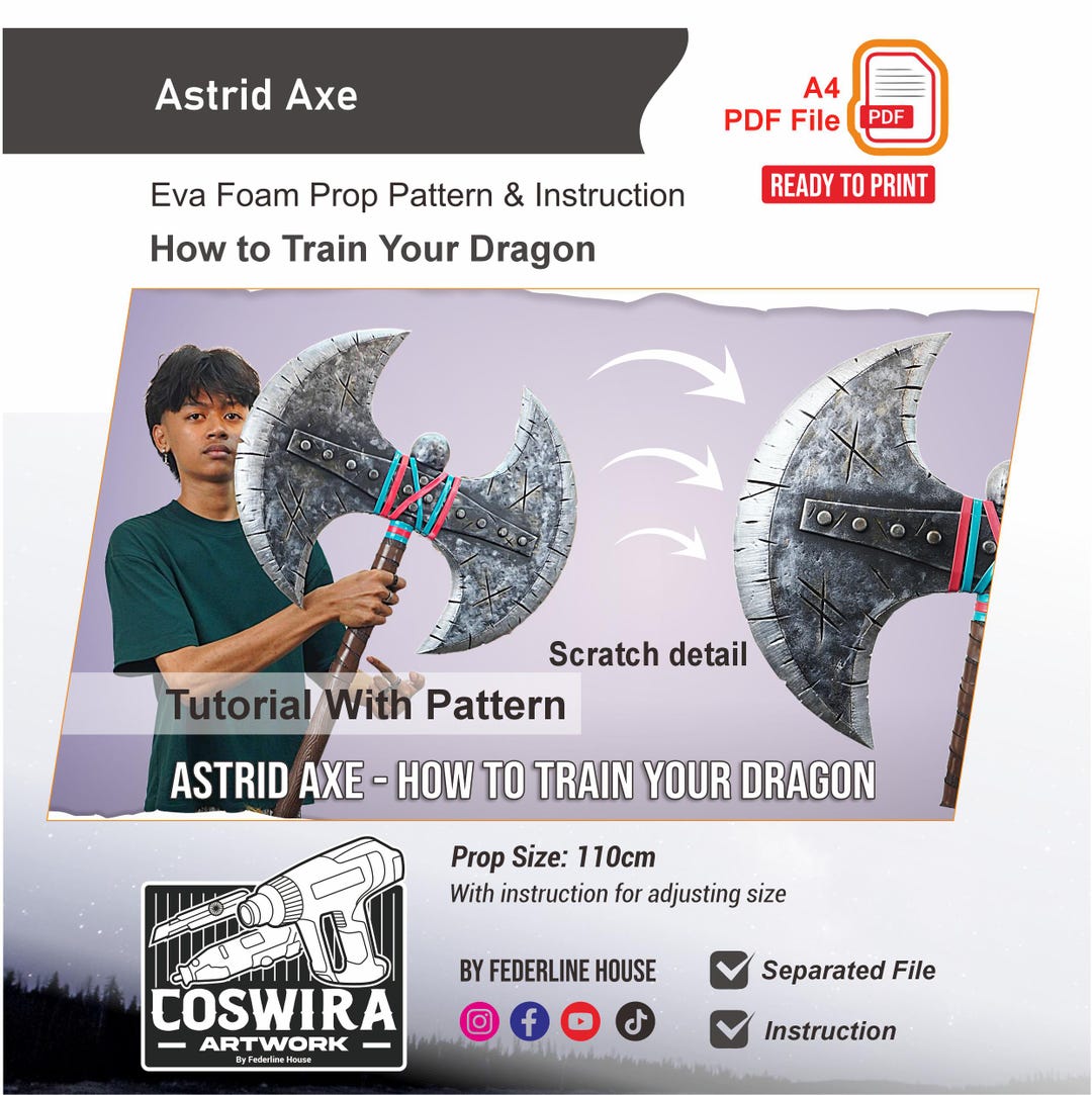 Astrid Axe Prop Pattern Template With Video – EVA Foam Viking Axe ...