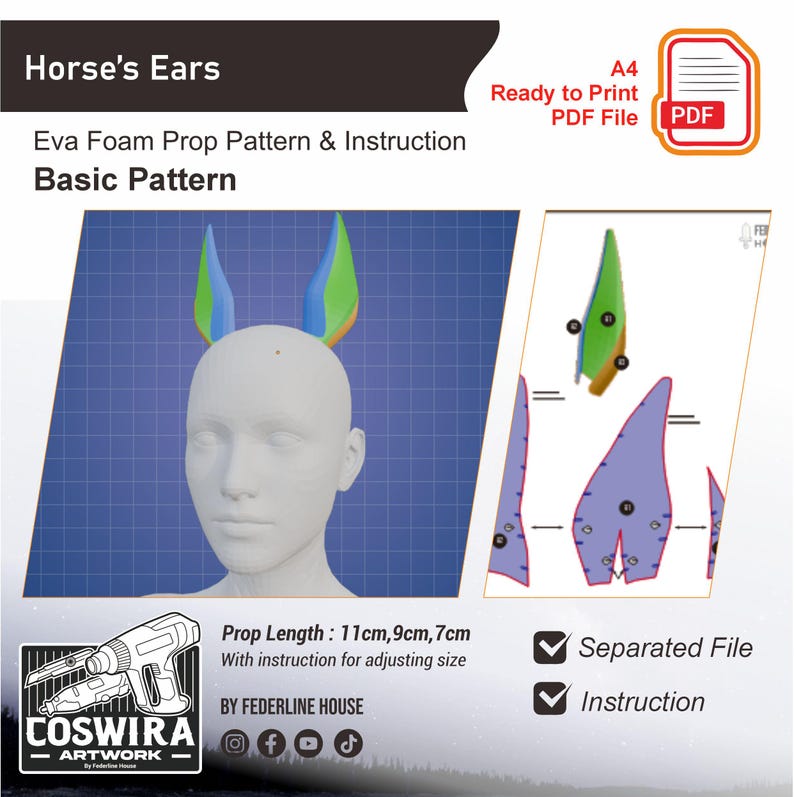Basic Horse Ear Prop Template With Video – EVA Foam Pattern Inspired by ...