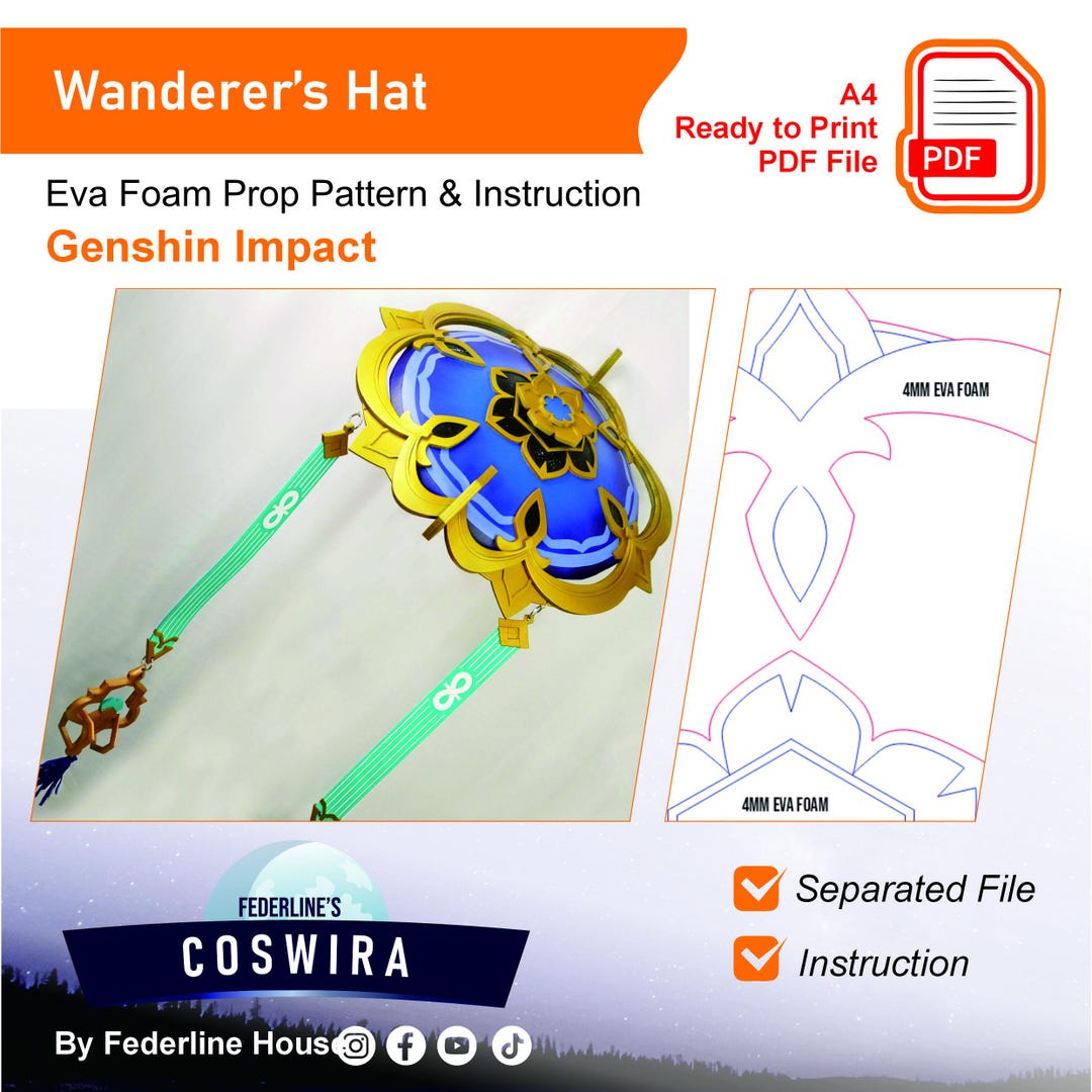Wanderer’s Hat Prop Template – EVA Foam Pattern Inspired by Genshin ...