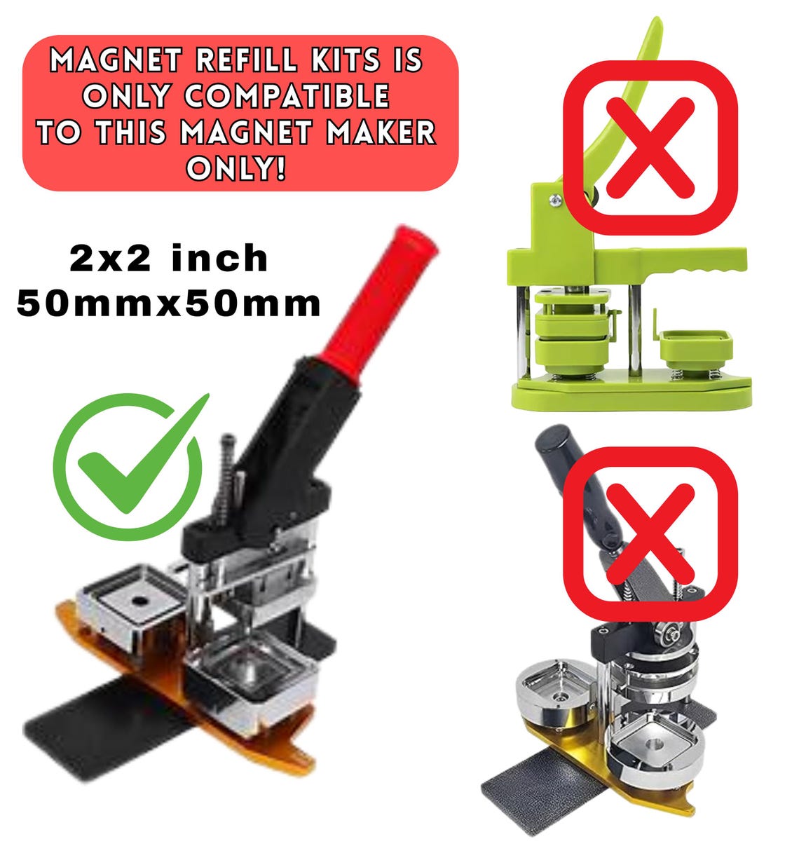 2x2 Inch/50mmx50mm SQUARE MAGNET MACHINE Refill Kit Supplies With ...