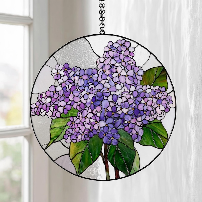 Purple Lilac Flowers Glass Suncatcher, Lilac Floral Suncatcher, Flower ...