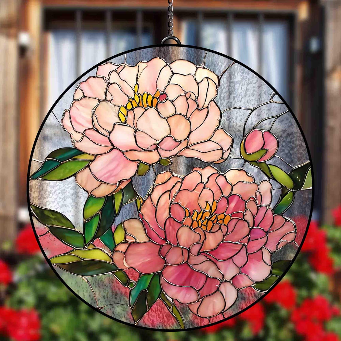 Peony Flower Stained Glass Suncatcher, Peony Window Hanging, Peony ...