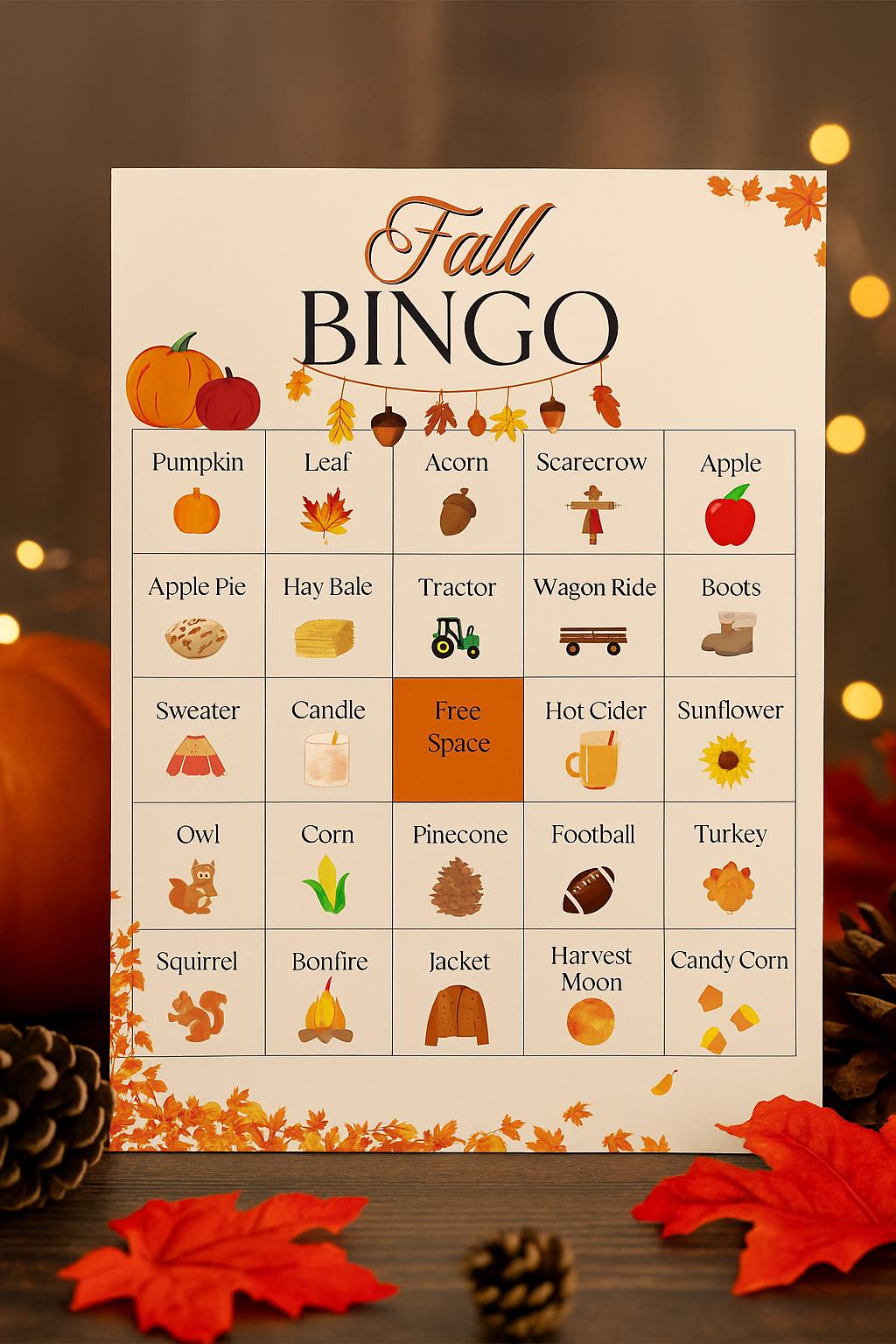 Printable Fall Bingo Game: Autumn Thanksgiving Activity (PDF + PNG ...